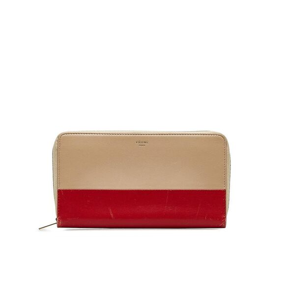 Celine | Bags | Pre Loved Celine Beige And Red Zip Around Leather ...